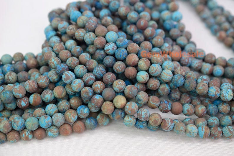 15.5 8mm/10mm/12mm matte Turquoise blue Calsilica jasper | Etsy