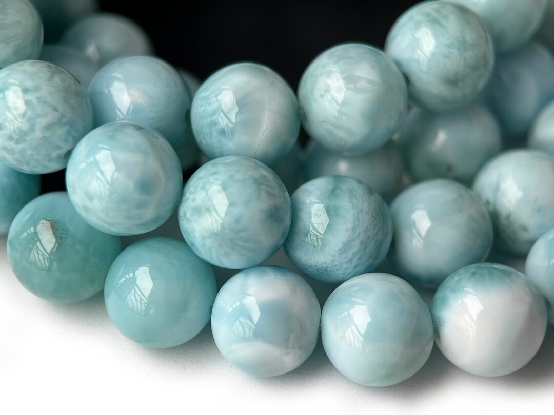 15.5" 6mm/8mm A Natural Genuine Larimar Stone Round Beads, Milky White ...