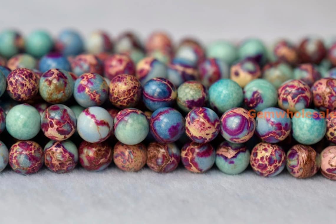 15.5 8mm/10mm purple green emperor jasper round | Etsy