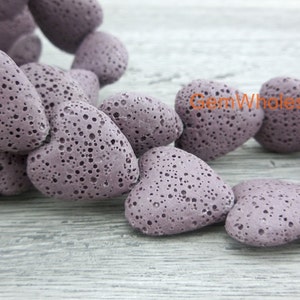 15.5" Purple Lava Heart Pendant 20mm/28mm, Purple Lava Heart Beads ...