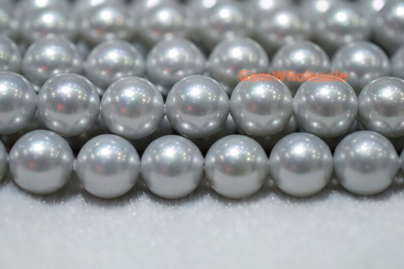 15.5 8mm/10mm Silver grey Shell pearl round beadsluster | Etsy