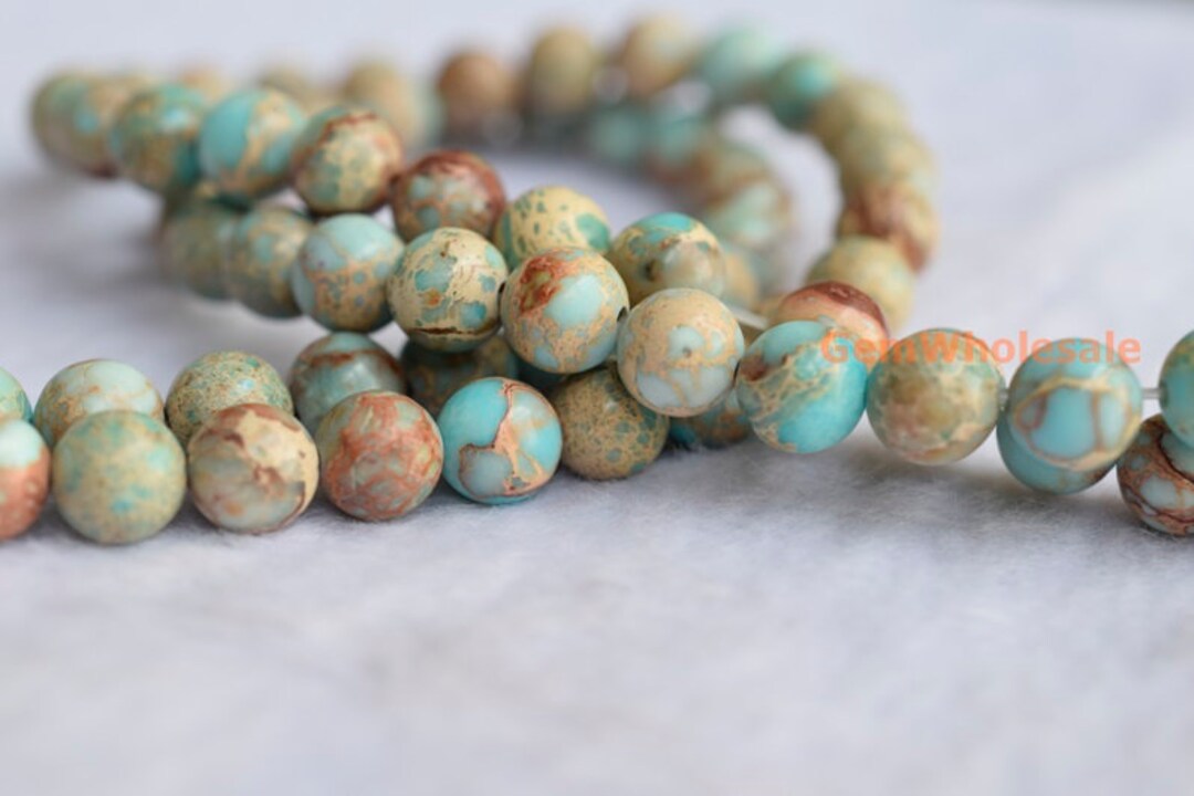 15.5" 8mm/10mm Turquoise Blue Emperor Jasper Round Beads,sea Sediment ...