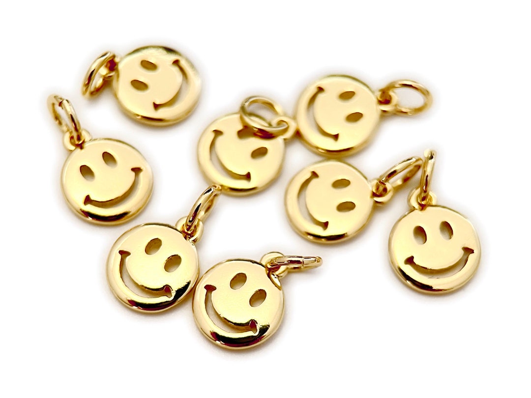 2PCS 8mm Mini Gold Happy Face Charm, Double Sided Smile Face Charms ...