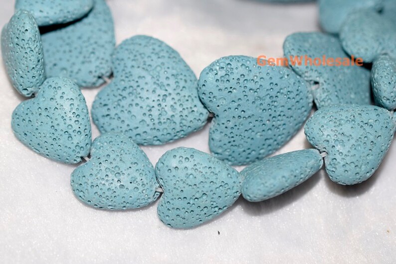 15.5" 20mm/28mm Light Blue Lava Heart Pendant, Blue Lava Heart Beads ...