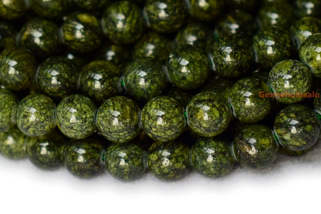 15.5“ 4mm/6mm/8mm/10mm Natural Green Snowflake Obsidian Round Beads ...
