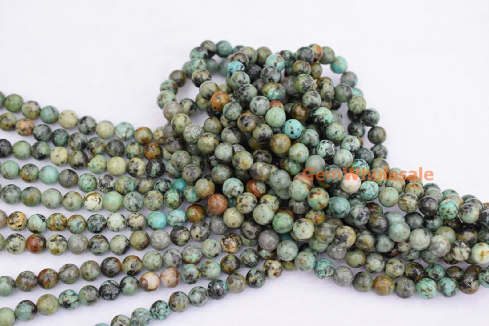 15.5" Natural African Turquoise 10mm/12mm Round Beads, Green Black ...
