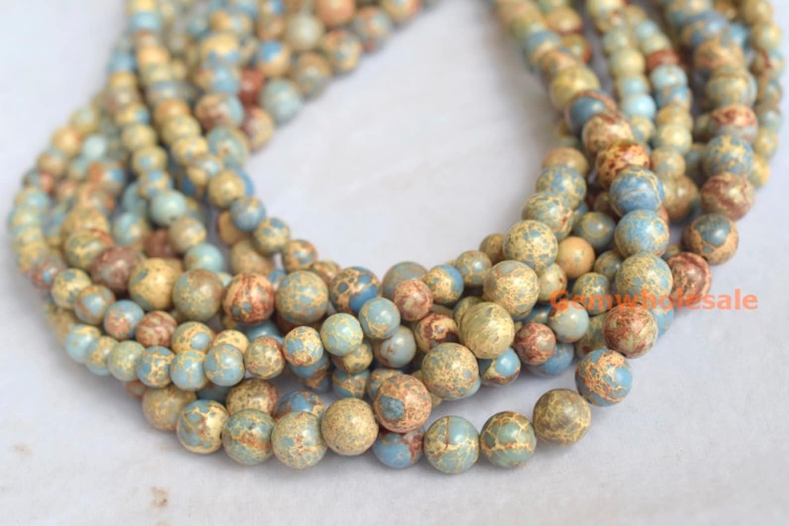15.5" 8mm/10mm Blue Emperor Jasper Round Beads,sea Sediment Imperial ...
