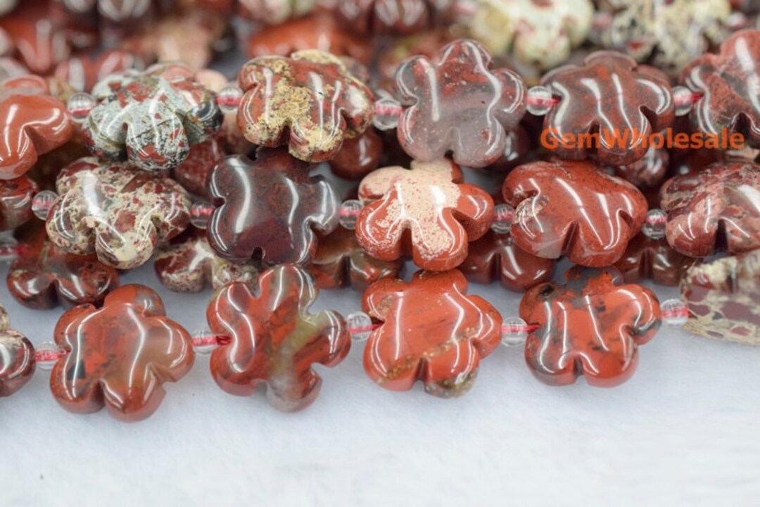15.5" Red Flower Jasper Flower 15/20mm, High Quality Semi-precious ...