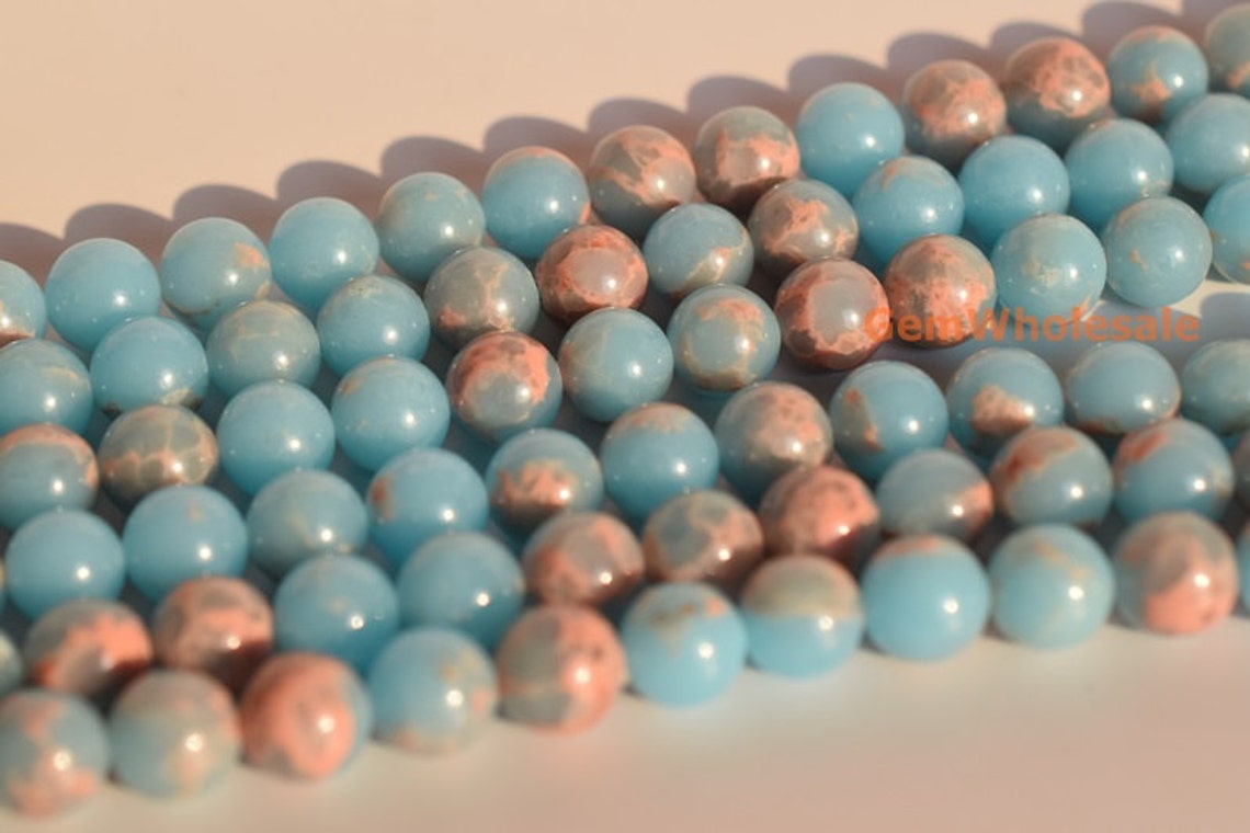 15.5" Light Blue Emperor Jasper Round Beads 4mm/10mm, Blue Sea Sediment ...