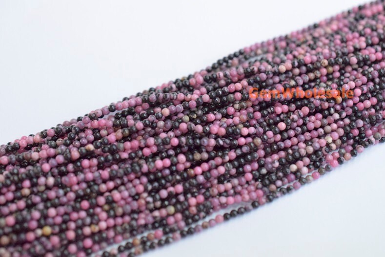 15.5" Rhodonite 2mm Round Beads, High Quality Rhodonite Semi-precious ...