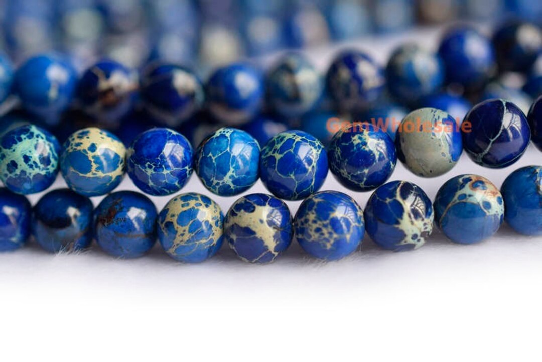 15.5" High Quality Dark Blue Emperor Jasper Round Beads 6mm/8mm/10mm ...