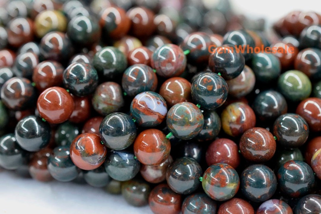 15.5" 10mm/12mm Natural Indian Bloodstone Round Beads, Indian Blood ...
