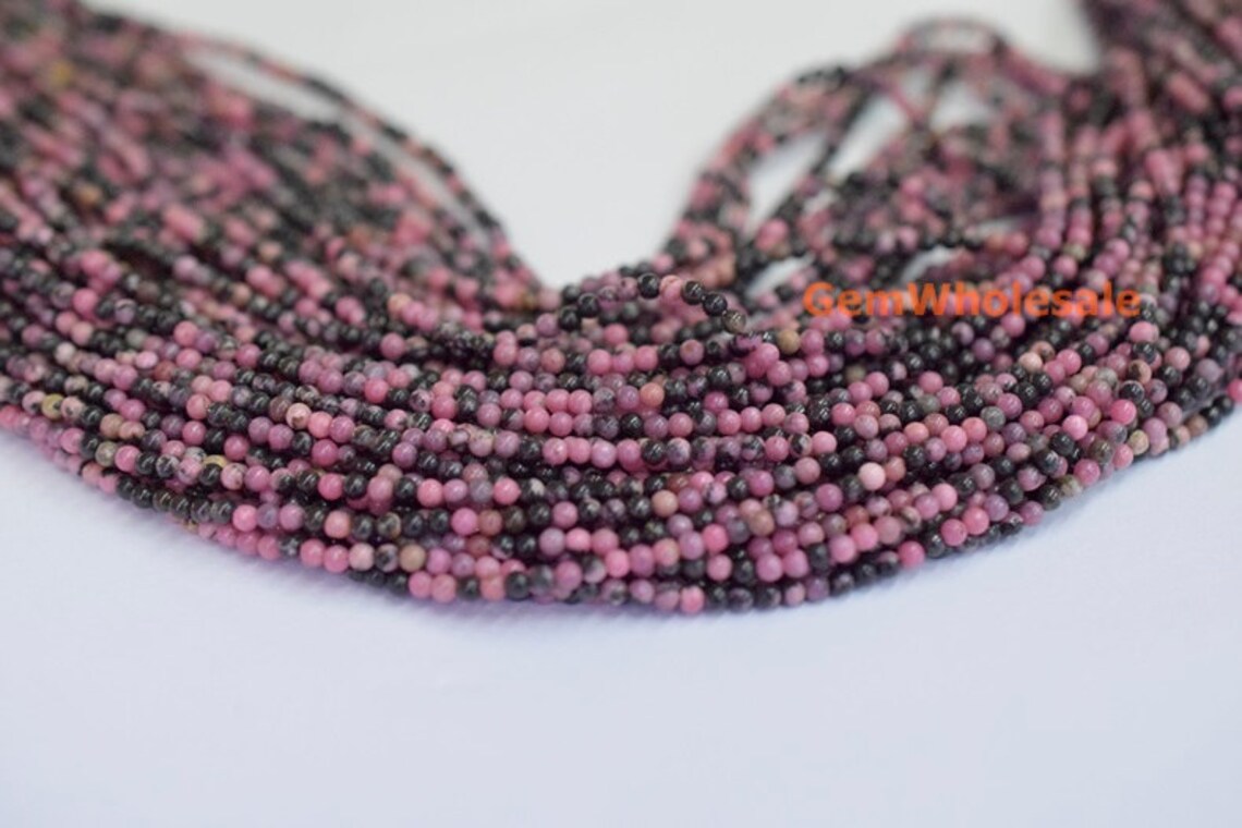 15.5" Rhodonite 2mm Round Beads, High Quality Rhodonite Semi-precious ...