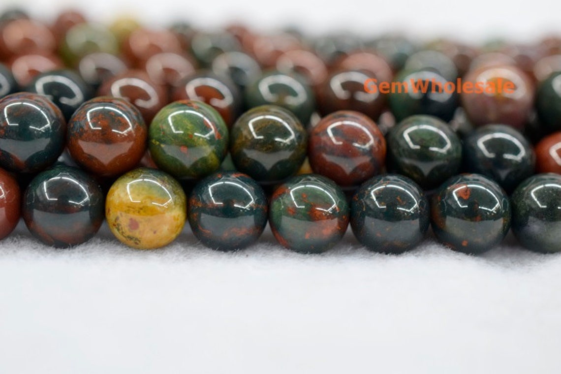 15.5" 10mm/12mm Natural Indian Bloodstone Round Beads, Indian Blood ...
