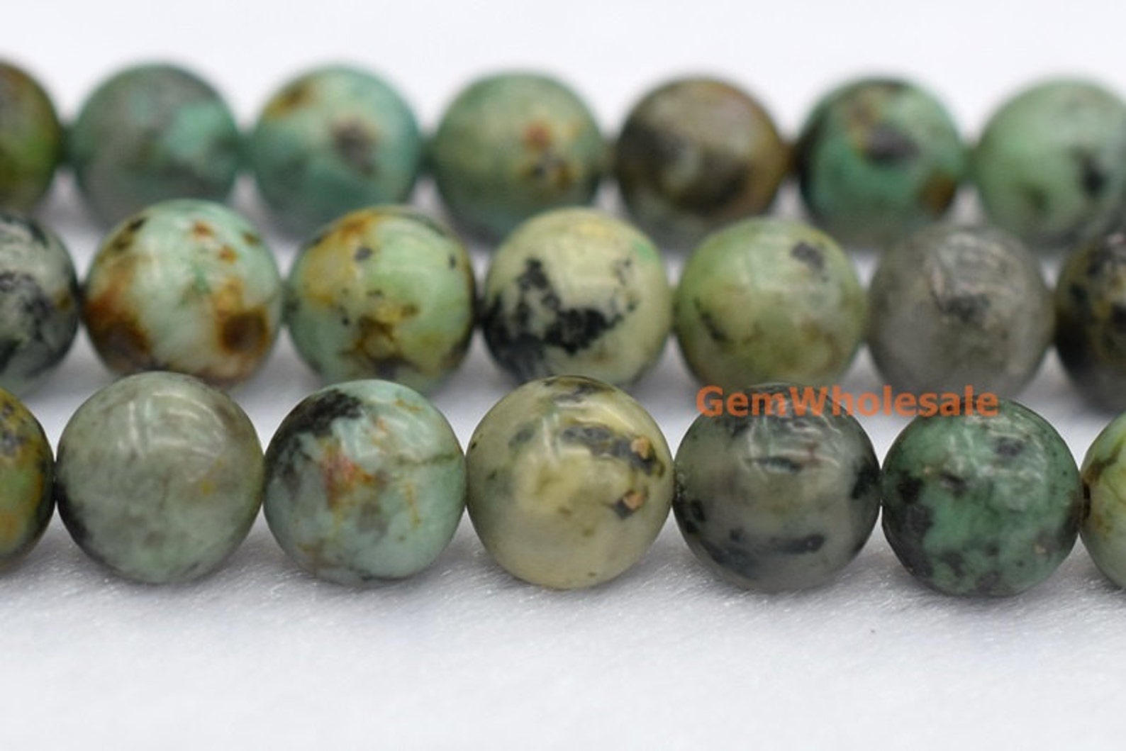 15.5" Natural African Turquoise 10mm/12mm Round Beads, Green Black ...