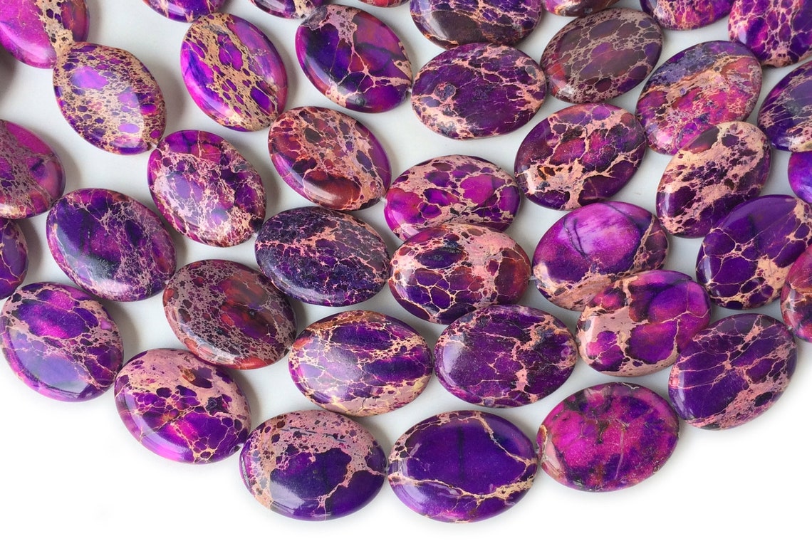 15.5" 18x25mm High Quality Purple Sea Sediment Imperial Jasper Oval ...