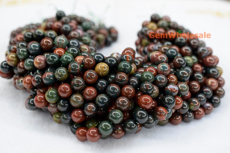 15.5" 10mm/12mm Natural Indian Bloodstone Round Beads, Indian Blood ...
