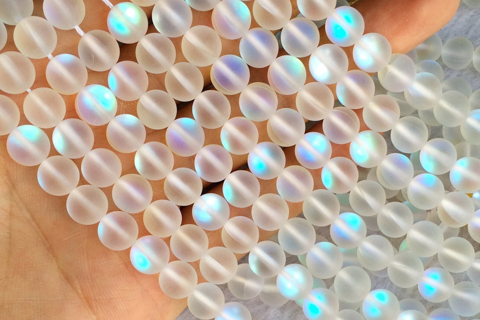 15" 6mm/8mm/10mm Rainbow Synthetic Moonstone/frosted Glass Round Beads ...