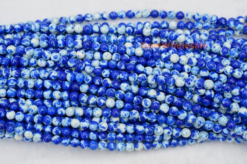 15.5 8mm/10mm Dyed beige blue rain flower stone round | Etsy