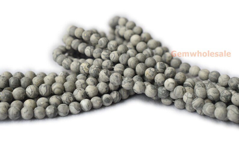 15.5 8mm Natural Matte Grey Map Stone Round - Etsy