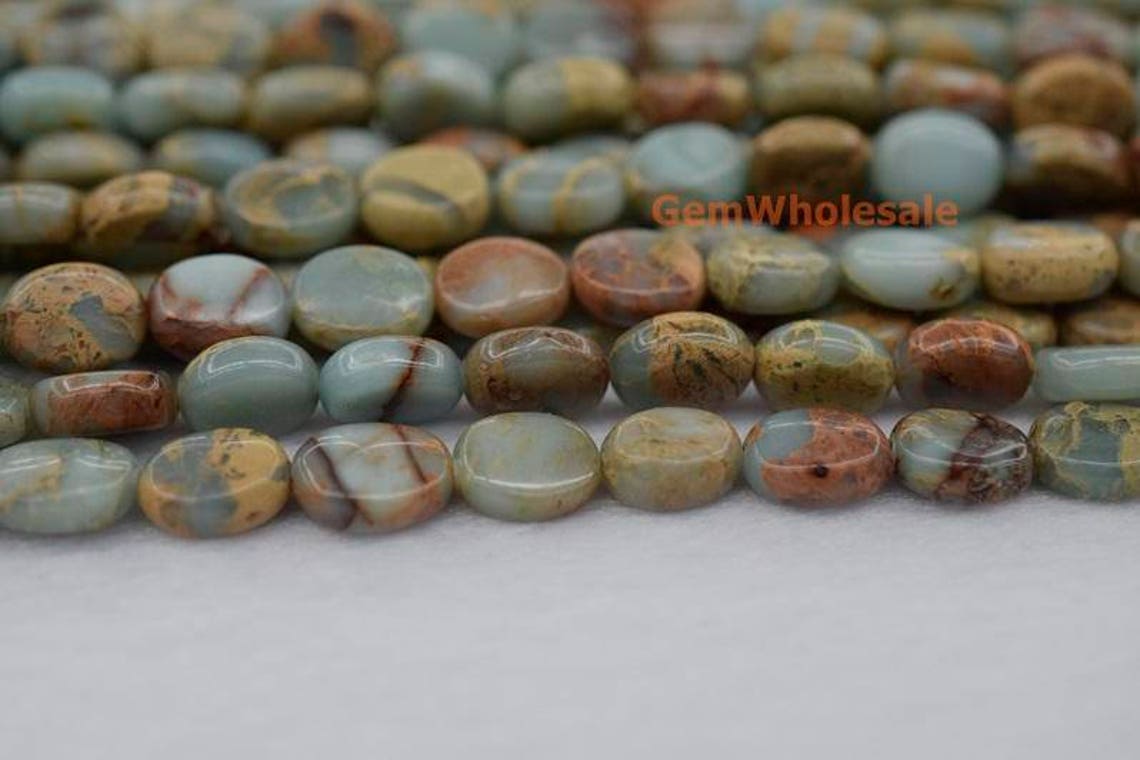15" 8x10mm Blue Aqua Terra Jasper Oval Beads, Blue African Opal Beads ...