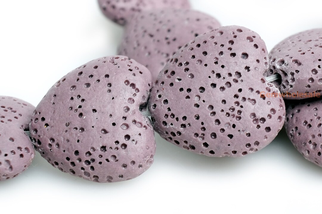 15.5" Purple Lava Heart Pendant 20mm/28mm, Purple Lava Heart Beads ...