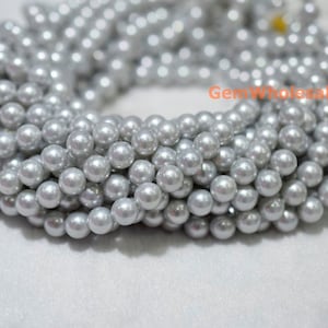 15.5" 8mm/10mm Silver Grey Shell Pearl Round Beads,luster Grey Shell ...