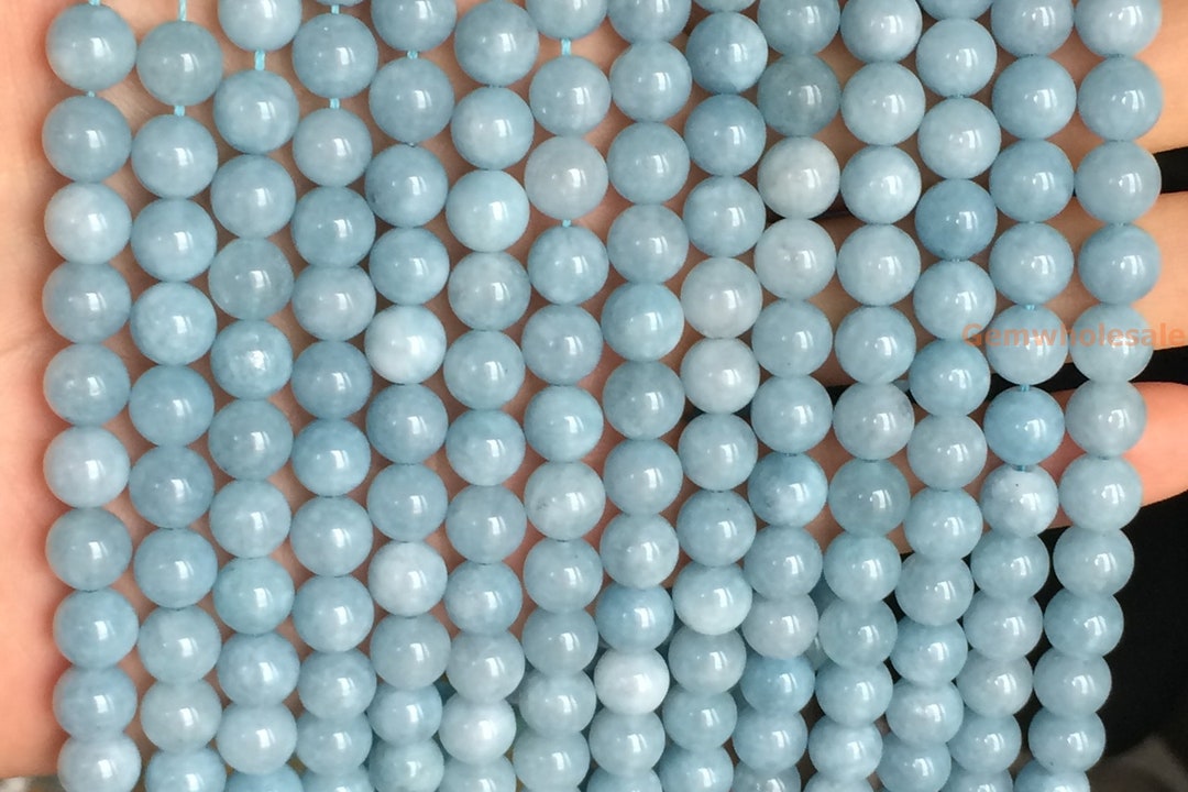 15" 8mm Aquamarine Blue Malaysian Jade Round Beads, Blue Color Dyed ...