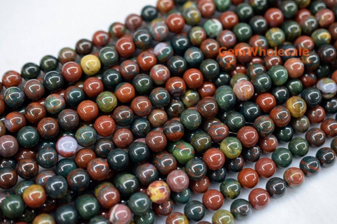 15.5" 10mm/12mm Natural Indian Bloodstone Round Beads, Indian Blood ...