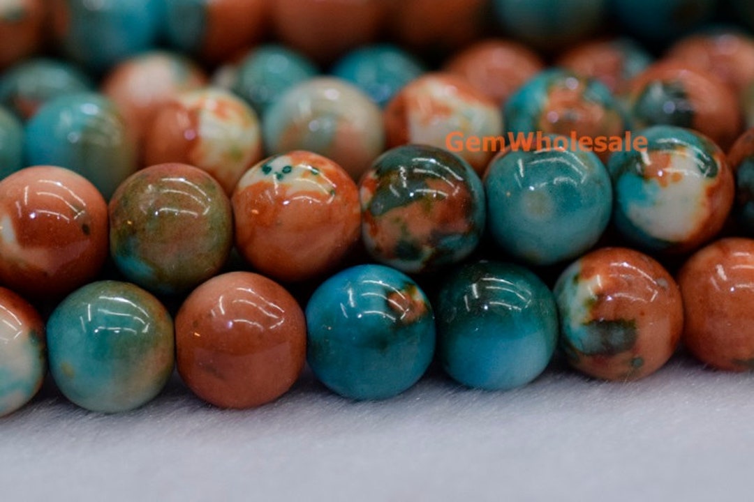 15.5 8mm/10mm Dyed Orange Blue Rain Flower Stone Round - Etsy