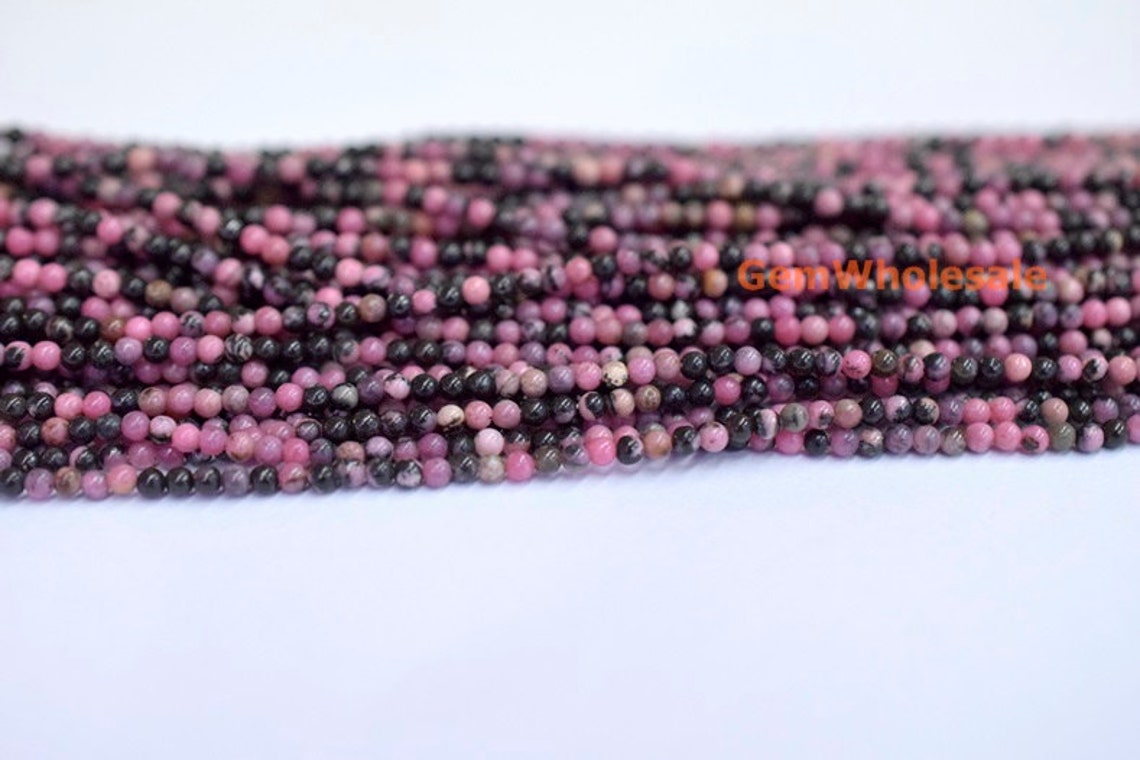 15.5" Rhodonite 2mm Round Beads, High Quality Rhodonite Semi-precious ...