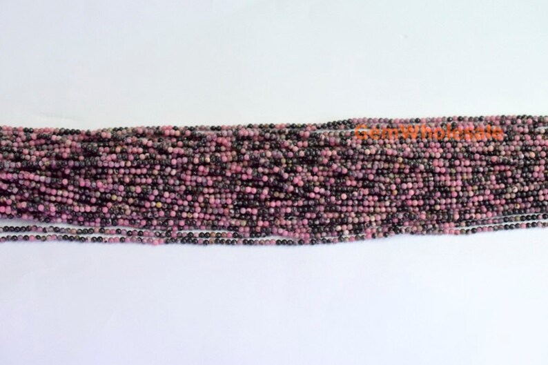15.5" Rhodonite 2mm Round Beads, High Quality Rhodonite Semi-precious ...