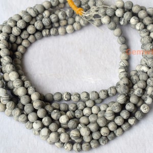 15.5" 8mm Natural Matte Grey Map Stone Round Beads,frosted Semi ...