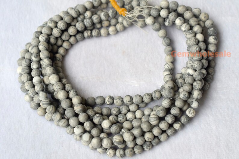 15.5 8mm Natural Matte Grey Map Stone Round - Etsy