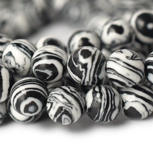 15.5“ Synthetic Zebra Stone 6mm/8mm/10mm/12mm Round Beads, White Black ...