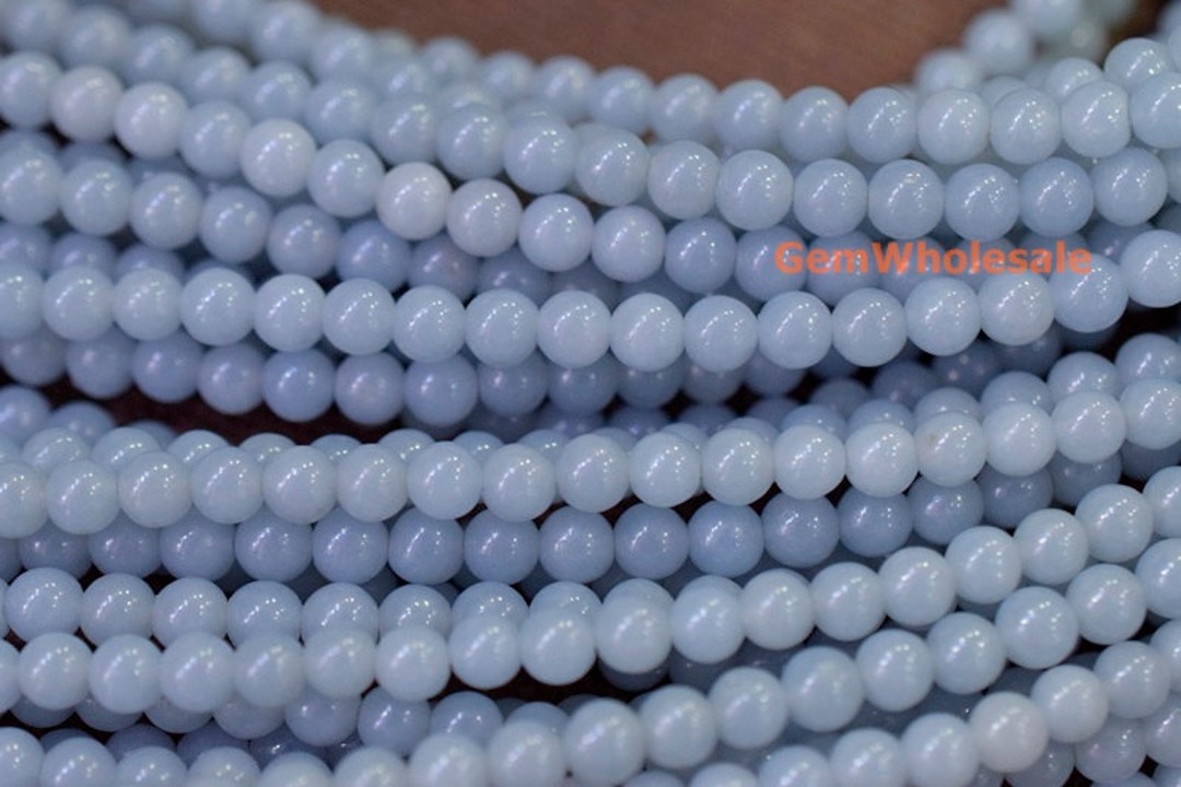 15.5" 4mm/6mm Natural Angelite Stone Round Beads, High Quality Blue ...