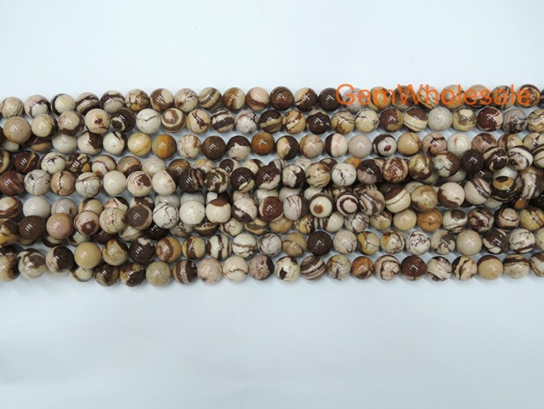 15.5“ 6mm/8mm/10mm/12mm Natural Zebra Stone Round Beads, Red Brown Semi ...