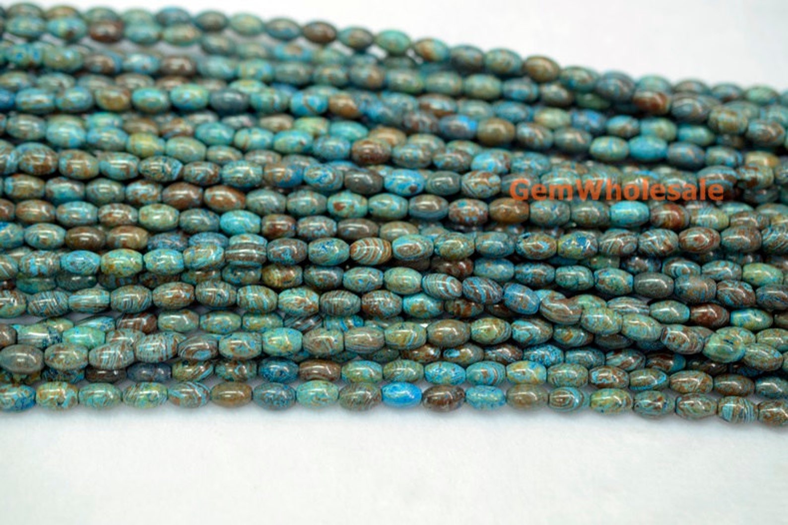 15.5 5x8mm Turquoise Blue Calsilica Jasper Rice Beads | Etsy