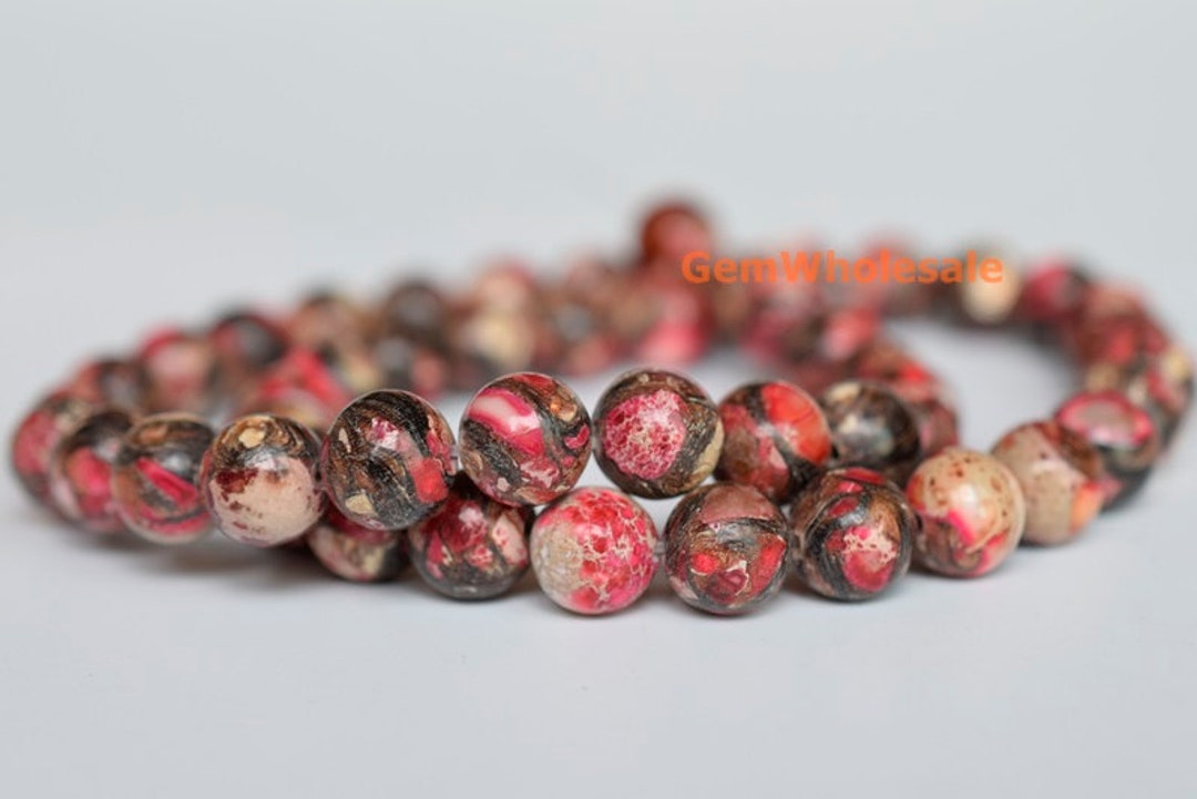 15.5" 6mm Red Impression Jasper & Gold Copper Bornite Round Beads,sea ...