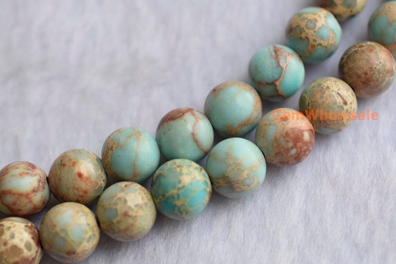 15.5" 8mm/10mm Turquoise Blue Emperor Jasper Round Beads,sea Sediment ...