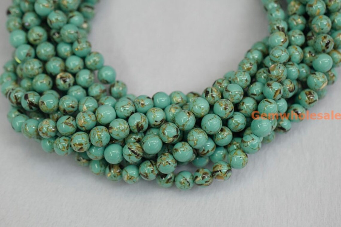 15.5 8mm Turquoise Beads With Shell Inlay Greenish Blue | Etsy