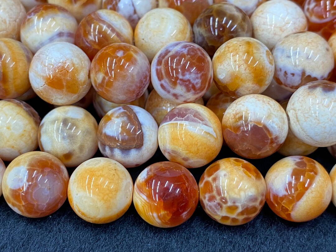 15" 8mm Dream Fire Agate Yellow Orange Beige Color Round Beads, With ...