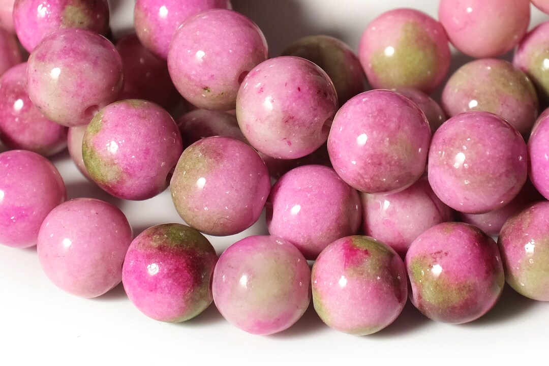15.5 8mm Dyed Pink Green Jade Round Beads, Pink Gemstone, Semi-precious ...