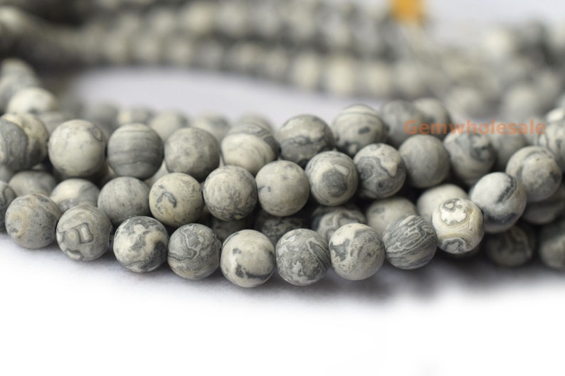 15.5 8mm Natural Matte Grey Map Stone Round - Etsy