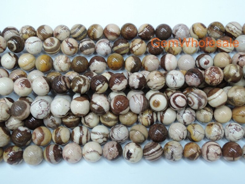 15.5“ 6mm/8mm/10mm/12mm Natural Zebra Stone Round Beads, Red Brown Semi ...