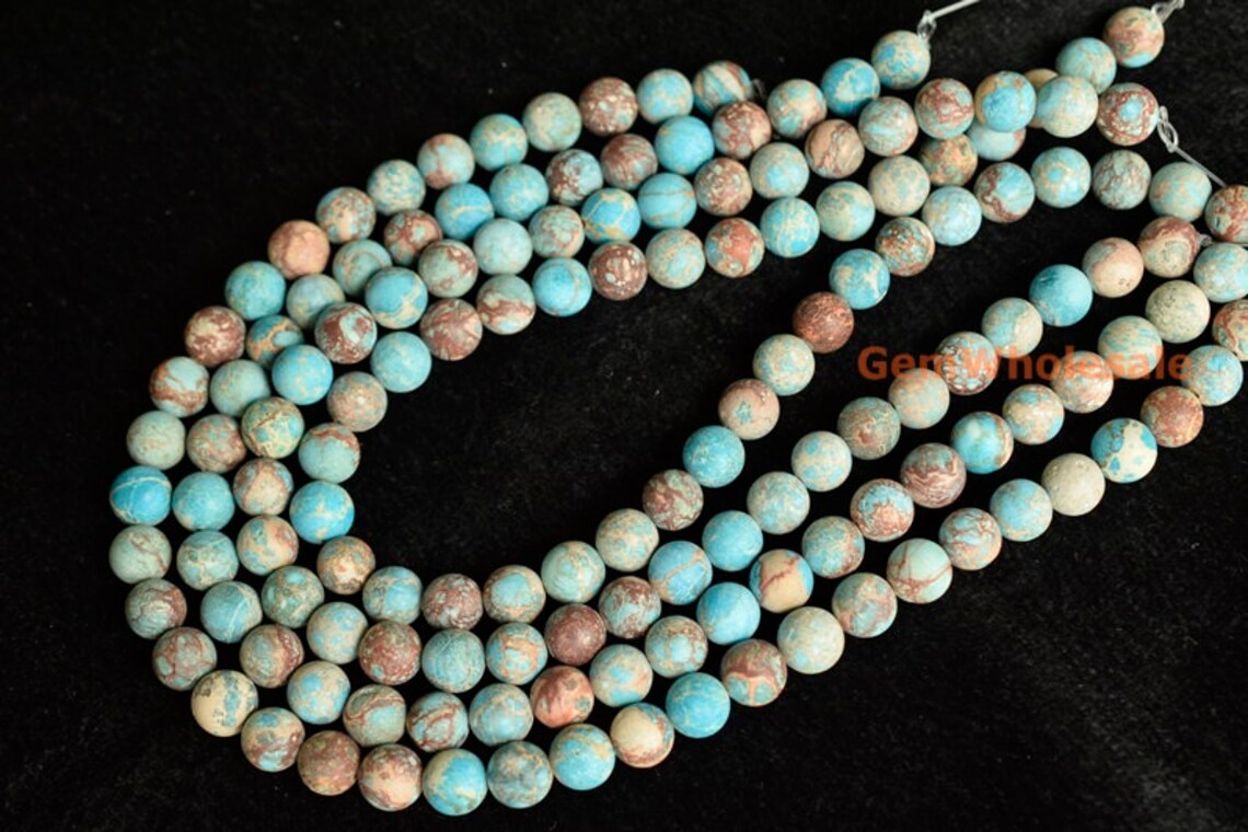 15.5" 10mm Matte Blue Emperor Jasper Round Beads, Sea Sediment Imperial ...
