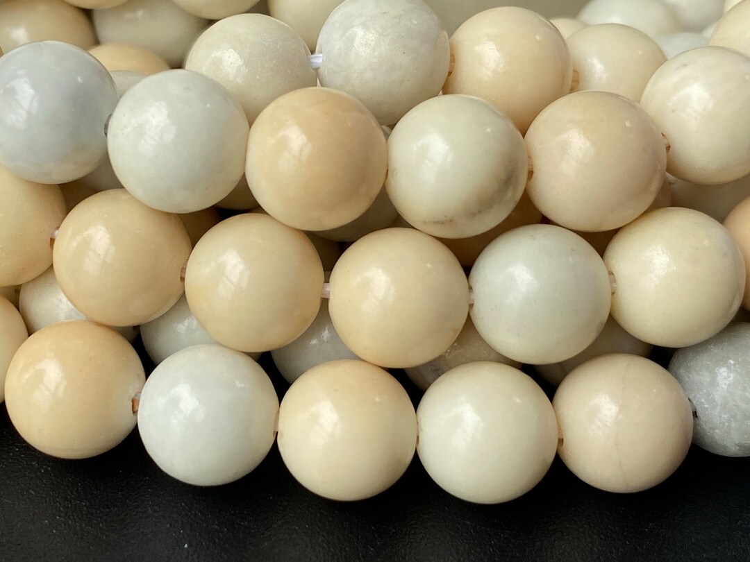 15.5" 8mm Beige White Ivory Jasper Round Beads, Natural Yellow Gemstone ...