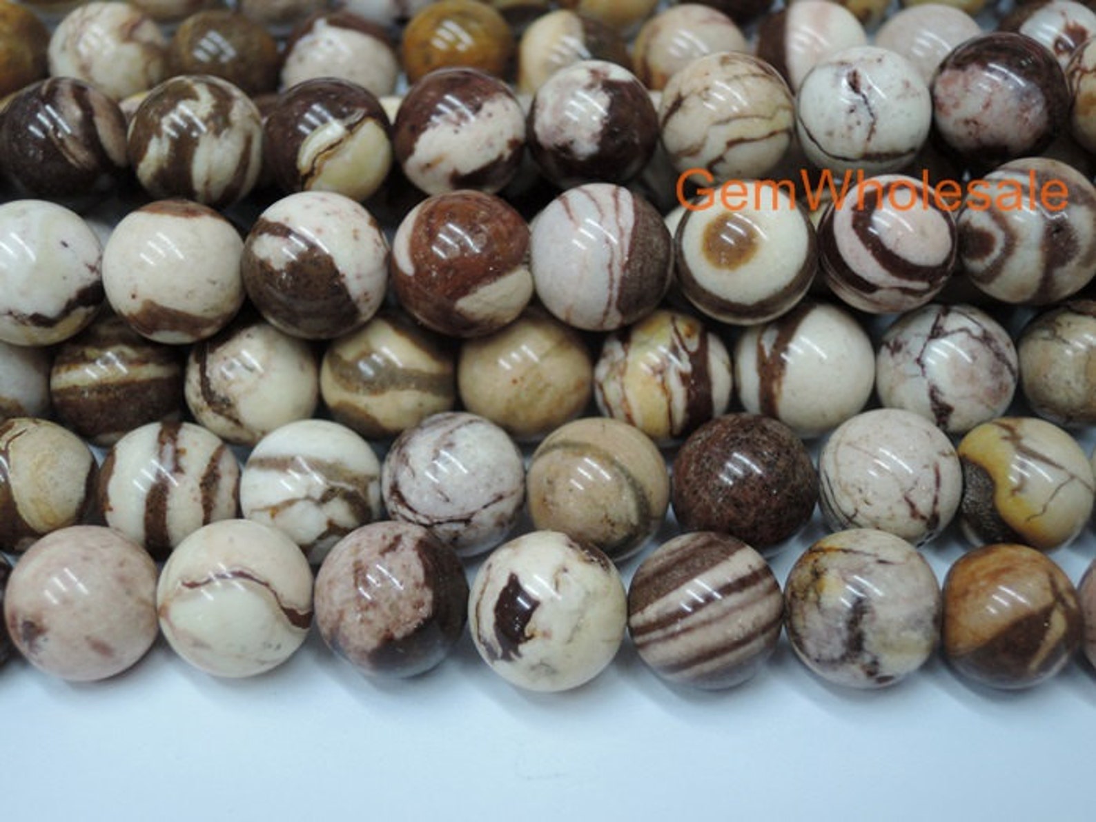15.5“ 6mm/8mm/10mm/12mm Natural Zebra Stone Round Beads, Red Brown Semi ...