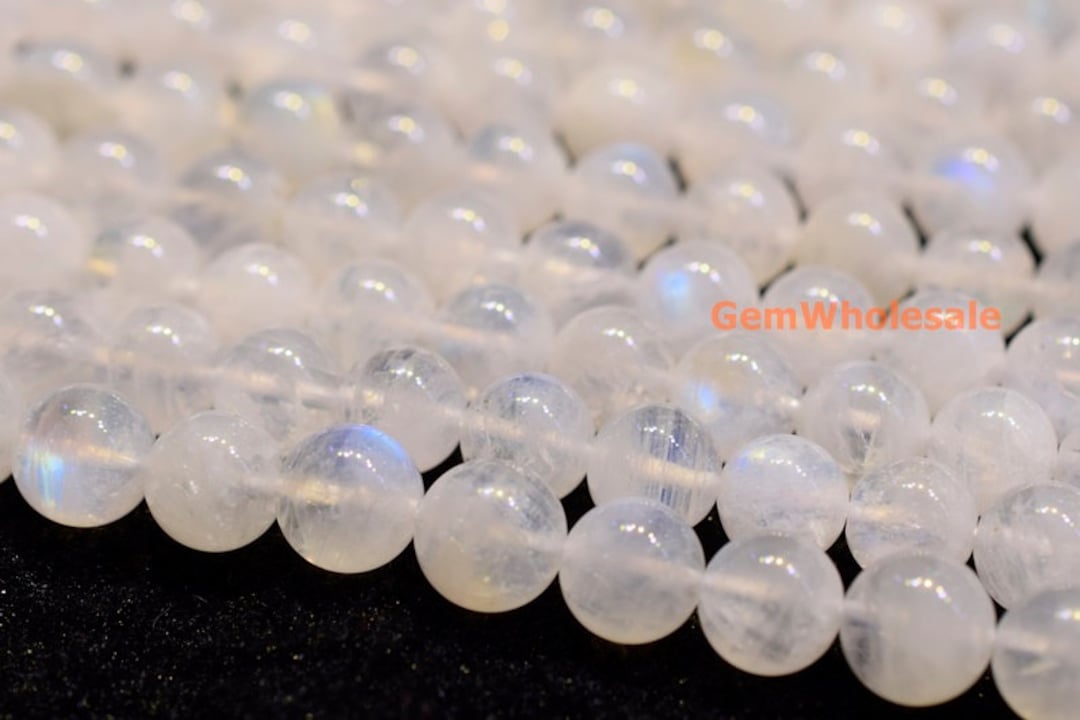 7.5" 7~8mm High Quality Moonstone Round Beads, Moonstone With Blue ...