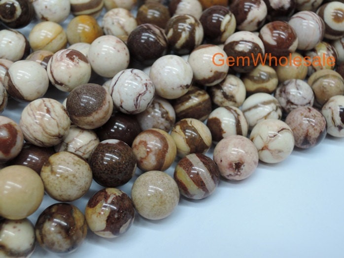 15.5“ 6mm/8mm/10mm/12mm Natural Zebra Stone Round Beads, Red Brown Semi ...